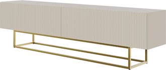 Selsey TV Schrank Board Sideboard Fernsehtisch Fernsehschrank 175 cm Goldene Beine Gefr&auml;ste Front Graubeige Veldio