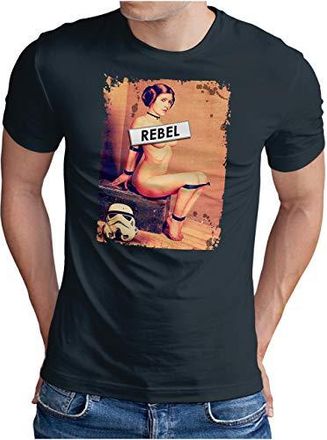 OM3 T-shirt Rebel -Leia - Pour homme - Princess Stormtruppen Film Fan SciFi Pinup - S - 4XL - Bleu - Large