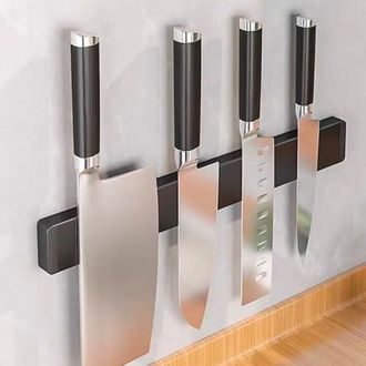 Generic Porte-couteaux Magn&eacute;tique Mural Bande En Acier Inoxydable Sans Per&ccedil;age Avec Crochets/ruban Adh&eacute;sif/vis, Support Dustensiles De Cuisine, Organisateur C