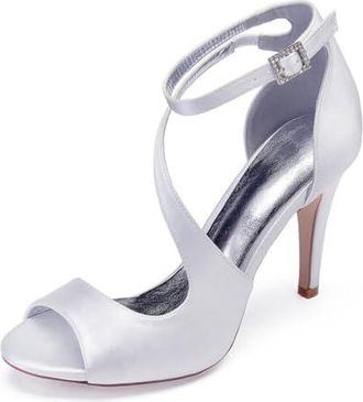 Generic Escarpins Femme Mari&eacute;e Bout Ouvert Btide Cheville Boucle Stylet Talons Sandales Chaussures De Mariee Bal 10.5 Cm,Blanc,39 EU