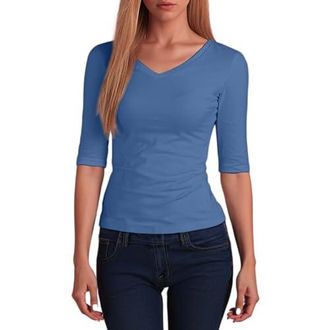 Generic T-shirt pour femme avec col en V et manches courtes - D&eacute;contract&eacute; - Confortable - Doux - Pour le printemps et lautomne, Marine, XXXXXL