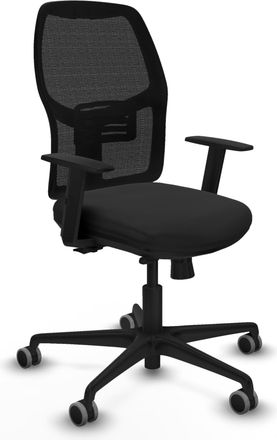 Piqueras y Crespo Alfera schwarzer Mesh-Stuhl mit 1D-Armen, h&ouml;henverstellbare Lendenwirbelst&uuml;tze, ausgestattet mit Syncro/Traslack und Schneideschaum, mit Rollen 65 mm,