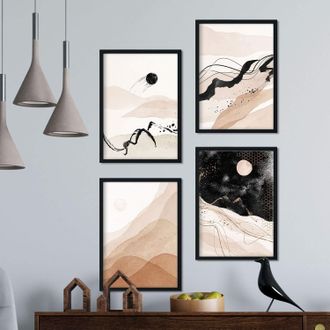 Nacnic Set abstrakte Kunst Poster. Bl&auml;tter mit Formen und abstrakten Formen. Inneneinrichtung mit braunen T&ouml;nen. A3