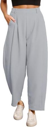 Generic Pantalon pour femme - Jambe large - &Eacute;lastique - Taille haute - Poche lat&eacute;rale - Pantalon de travail d&eacute;contract&eacute; - Pantalon extensible pour femme, gris