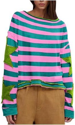 Generic Sweat &agrave; capuche athl&eacute;tique &agrave; col rond pour femme &agrave; manches longues Y2K coupe ample style sportif &eacute;paules tombantes graphique r&eacute;tro confortable pull mi