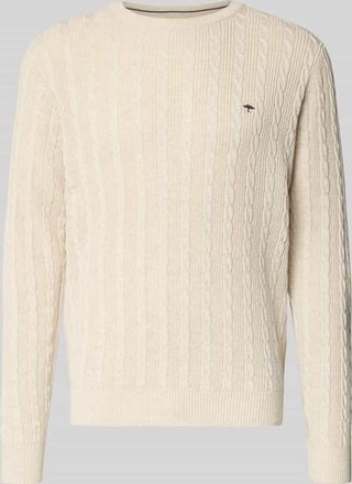 Fynch-Hatton Strickpullover mit Zopfmuster und Label-Stitching