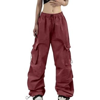 Generic Pantalon cargo baggy Y2K pour femme - Taille haute - Coupe ample - Taille &eacute;lastique - Style d&eacute;contract&eacute; - Streetwear - Taille haute - Randonn&eacute;e - Marc