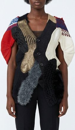 Junya Watanabe Asymmetrischer Patchwork-Cardigan aus Wollmischung mit Puff&auml;rmeln