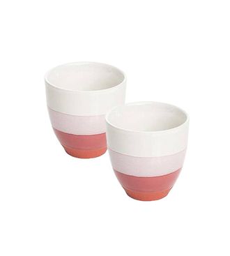 Tranquillo 2er Set Becher STRIPES f&uuml;r Tee, Kaffee & andere Getr&auml;nke aus Keramik mit seidenmatter Glasur, Rosa, 8x8x8 cm, 200 ml