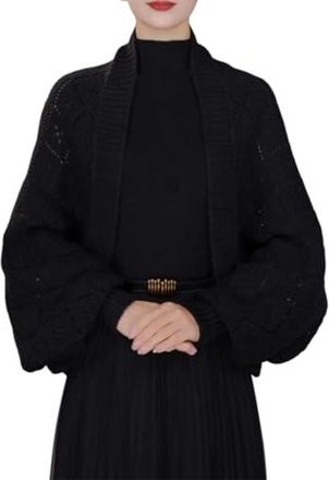 Generic Manteau châle Tendance en Tricot ajouré, Cardigan léger et Ample pour Femme (Black)