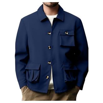 Generic Veste de travail pour homme - Veste cargo &agrave; manches longues - Veste de travail avec boutonni&egrave;re - Veste dext&eacute;rieur avec col rabattu et poches &agrave; rabat 