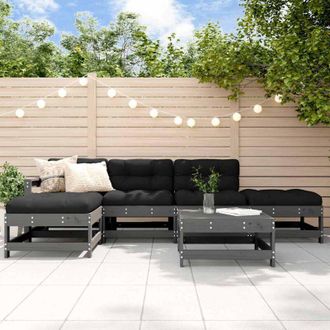 vidaXL vidaXL 6-tlg. Garten-Lounge-Set mit Kissen Grau Massivholz