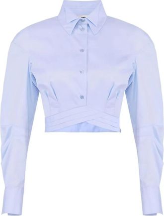 Elisabetta Franchi Femme, Blouses et Chemises, Bleu, Taille: 40 FR Chemise en popeline de coton avec ceinture