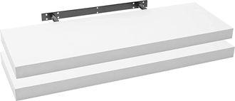 Woltu 2X Wandregal Wandboard Bücherregal Regale für Deko Wandablagen aus MDF Holz, 2er Set Hängeregal Weiss, 100x23x3,8cm RG9317ws-2