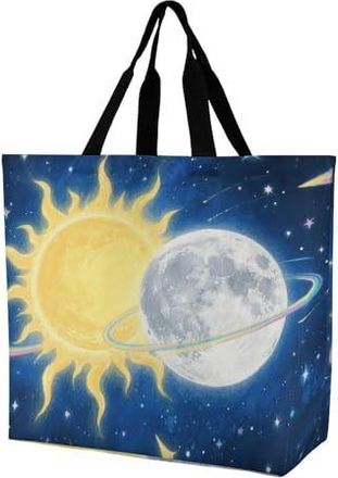 Generic Lune Soleil Sac Courses Imperm&eacute;able Tote Bag L&eacute;ger Sac Cabas Pour Plage Quotidienne Shopping