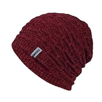 Generic Chapeau chaud en tricot torsad&eacute; pour homme - Doux et &eacute;pais - Joli bonnet tricot&eacute; pour temps froid - Casquette de ski - Chapeaux dompt&eacute;s, Rouge, Taille