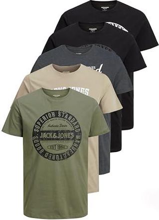 Jack & Jones JJECORP T-Shirt pour Homme avec imprimé dans Un Pack avantageux avec col Rond, 3XL