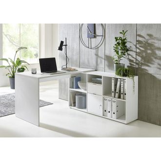 BMG M&ouml;bel BMG M&ouml;bel Eckschreibtisch Lena in wei&szlig; mit abschlie&szlig;barer T&uuml;r, Computertisch, Winkelschreibtisch, Homeoffice, B&uuml;rotisch, Made in Germany