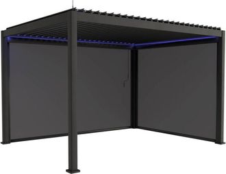 Sweeek Pergola bioclimatique &eacute;lectrique 3x4m. aluminium. &agrave; lames orientables avec &eacute;clairage LED + store 3m + store 4m