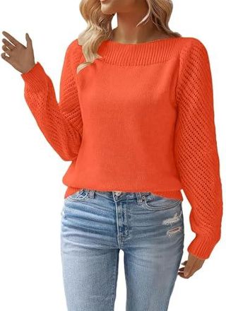 Generic Uwdiohq Robe Pull Femme Hiver Longues Et Couleur Unie pour Femmes Tenues D&eacute;contract&eacute;es, Manches Bouffantes, Pulls Tricot&eacute;s (Orange, L) Grande Taille C