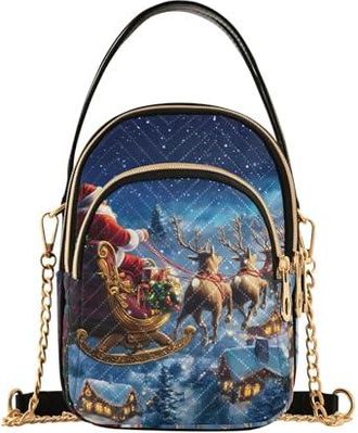 Mnsruu Sac à bandoulière pour femme - Motif Père Noël, troupeau de cerfs - Petit sac à bandoulière avec sangle réglable