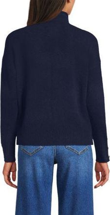 Lands End Soft Touch Stehkragenpullover mit Ärmelknöpfen, Damen, Größe:36-38 regular, Blau, Polyacryl/Woll-Mischung/Nylon-Mischung, by Lands End