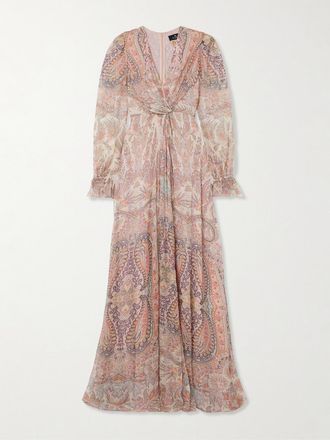 Etro Maxikleid Aus Seidenkrepon Mit Paisley-print Und Twist-detail - Pink