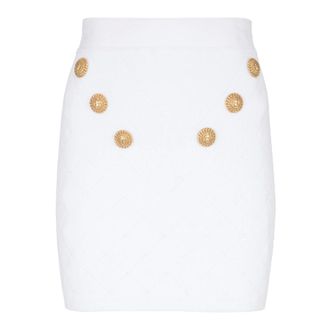 Balmain Femme, Jupes, Blanc, Taille: 42 FR Jupe en maille &agrave; 6 boutons