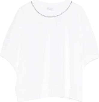 Brunello Cucinelli Femme, Tops, Blanc, Taille: 36 FR Girocollo M/Corta T-shirt