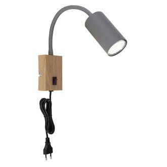 Globo Lighting Wand- Leselampe f&uuml;r Schlafzimmer Leselampe Holzoptik Wandleuchte mit Stecker Wandlampe Schwanenhals, Schalter, schwarz braun, 1x GU10, LxBxH 32x7x44 c