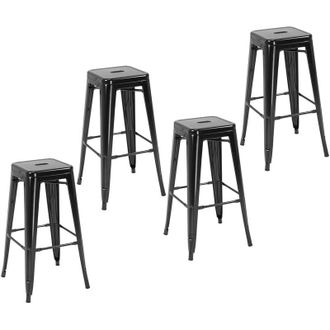 HOMCOM Homcom - Lot de 4 tabourets de bar industriel empilables hauteur assise 76 cm m&eacute;tal noir