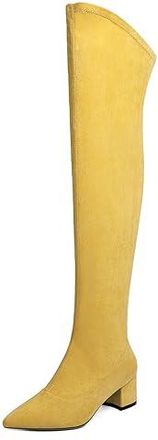 EDEFS Bottes Longues &agrave; Talon Carr&eacute; de 5 cm en Su&eacute;dine Jaune Style Chic et Confortable pour Toutes Occasions Jaune Taille EU39