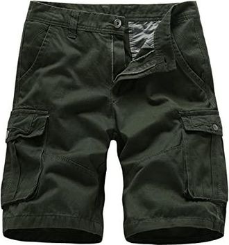 Generic Short de travail pour homme avec poches avec taille élastique et poches zippées, coupe droite, longueur genou, short dété, pour le camping, la marche,