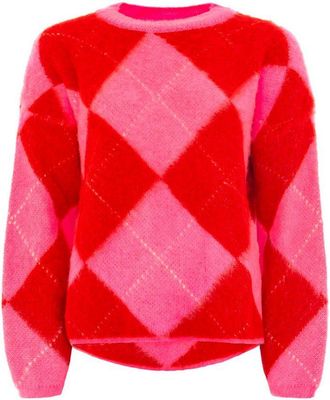 Zwillingsherz Strickpullover Soft Argyle Rundhals, angesagtes gro&szlig;es Rautenmuster, farbenfroh, One Size