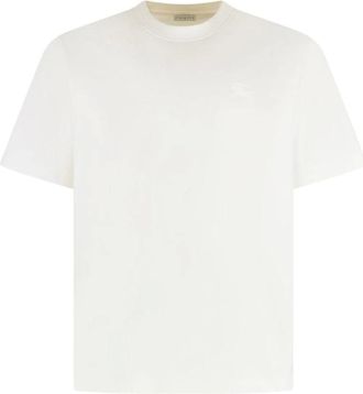 Burberry Homme, Tops, Blanc, Taille: L T-shirt en coton avec logo brod&eacute;