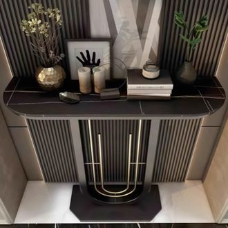 Generic Eingangstisch mit Einzigartigem Metallsockel, Moderner Akzenttisch mit Schieferplatte, Industrieller Flurtisch, Konsolentisch für Wohnzimmer Flur Foye