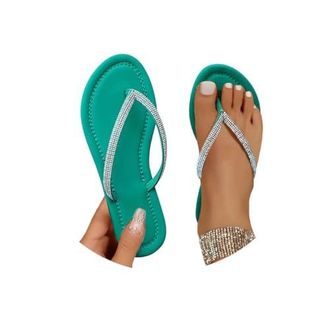 Generic Tongs tendance &agrave; paillettes avec strass pour femme - Confortables - L&eacute;g&egrave;res et antid&eacute;rapantes, Vert, 38.5 EU