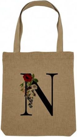 Fabulous Sac Shopping Tote Bag Aspect Lin - N Nora Naia Nina Lettre Alphabet Pr&eacute;nom Fleurs - Sac de Courses Toile Epaisse 360g Beige Naturel Cabas Port&eacute; Epaule