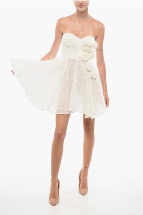 Elisabetta Franchi Flocked Mesh Strapless Minidress size 38