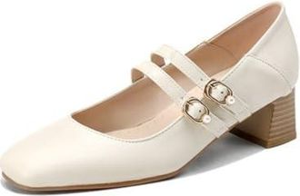 Generic Chaussures Femme Mary Janes À Double Bride Talons Bas Carrés Bout Carré Confortables Tige PU Antidérapantes Enfilables Durables Bureau Robe Chaussures