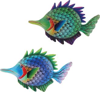 Pretyzoom Eisen Fisch Wandkunst H&auml;ngend Maritimes Wanddekor 2 St&uuml;ck Bunt F&uuml;r Wohnzimmer Garten Schlafzimmer