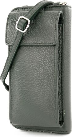 modamoda.de P06 Damen Leder Umh&auml;ngetasche Geldb&ouml;rse Handytasche 6,5 Zoll handmade in Italy, Farbe:Schwarzgr&uuml;n