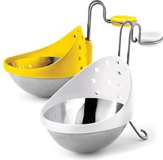 Cuisipro Edelstahl Eierpochierer 2er-Set | Gelb/Wei&szlig; | F&uuml;r perfekt geformte, gegarte Eier | Eier Pochierer zum Aufh&auml;ngen am Topfrand | Sp&uuml;lmaschinengeeignet | 