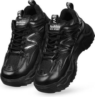 Garneck Sneakers Chunky &agrave; Lacets pour Femme Semelle &Eacute;paisse Confortable Antid&eacute;rapante Chaussures de Sport Polyvalentes PU R&eacute;sistant Style Mode Urbain