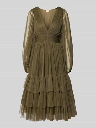 Lace & Beads Cocktailkleid im Stufen-Look mit V-Ausschnitt