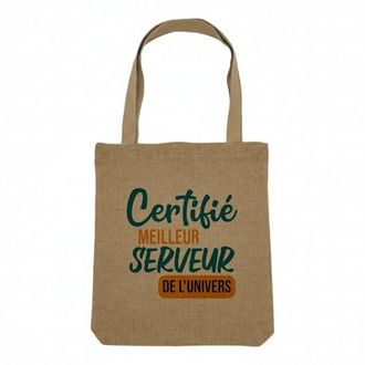 Fabulous Sac Shopping Tote Bag Aspect Lin - Certifi&eacute; meilleur Serveur de lunivers Caf&eacute; Restaurant Brasserie - Sac de Courses Toile Epaisse 360g Beige Naturel C