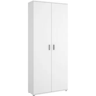 Dmora Mehrzweckgarderobe Forcola, Multifunktionaler Besenhalterschrank, Kleiderschrank mit 2 T&uuml;ren, 78x35h190 cm, Wei&szlig; - Dmora