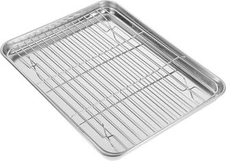 DOITOOL Lot de 1 plaques de Cuisson rectangulaires en Acier Inoxydable avec Support de Refroidissement Amovible 31 x 24 x 2,5 cm