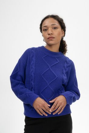Mela Damen vegan Zopfstrickpullover Samaira Kr&auml;ftiges Blau