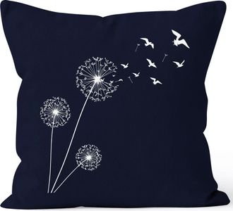 Autiga Kissenbezug Kissen-H&uuml;lle Pusteblume Birds Dandelion V&ouml;gel 40x40 Deko-Kissen Baumwolle Navy 40cm x 40cm